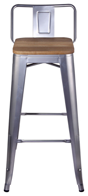 Metal Silver Bar Stools With Lowback Light Wooden Seat, Set of 1 ...