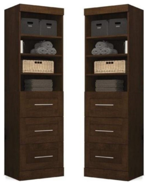 Home Square 3-Drawer Wood Storage Set Unit in Chocolate (Set of 2 ...