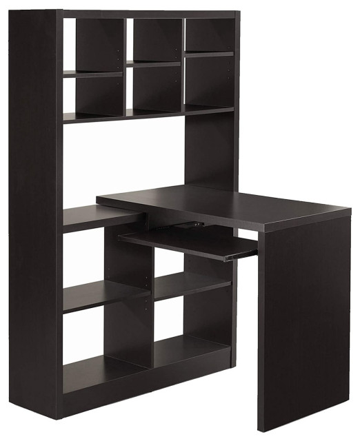 Modern Desk, Large Top With Keyboard Tray and Integrated Bookcase ...