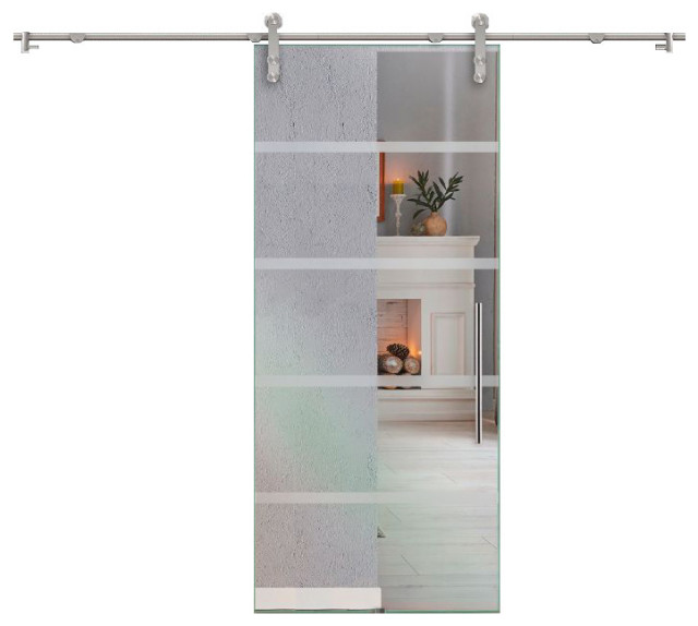 Modern Sliding Glass Barn Door With Frosted Design V1000, 24"x81 ...