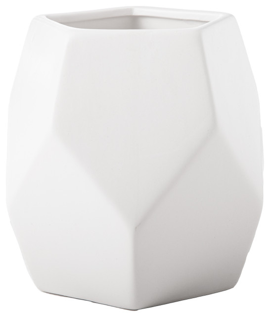 Hexagon Ceramic Pot in Geometric Design Matte White Finish, Small ...