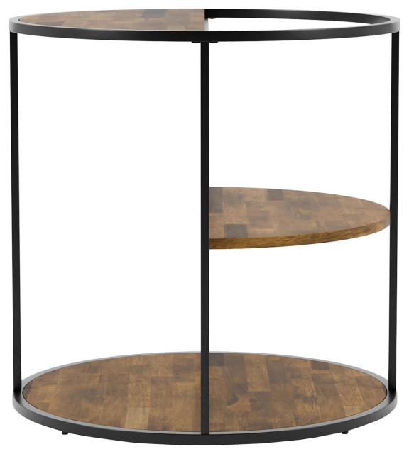 Modern End Table, Round Design With Metal Frame & 2 Staggered Semi ...