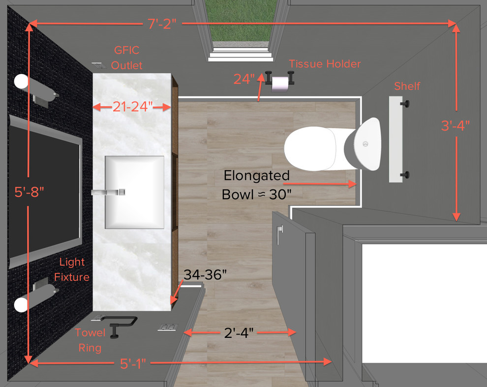 Room Dimensions Small Powder 75 White Tile Gray Floor Powder Room
