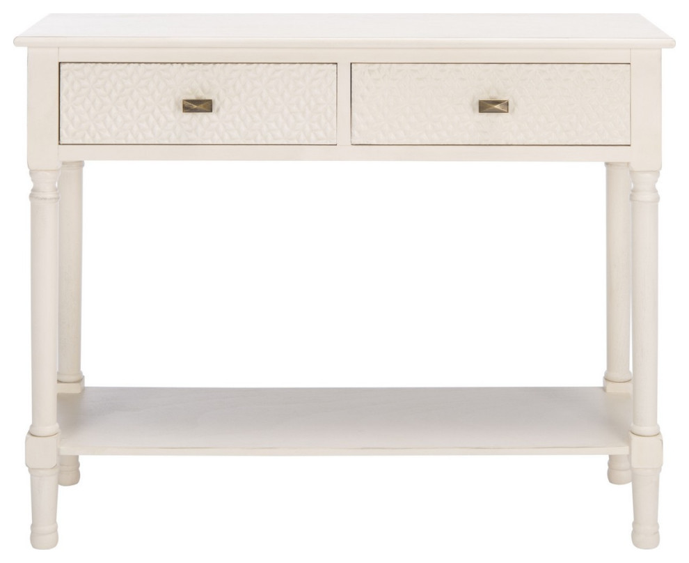 Taylia 2 Drawer Console Table Distressed White - French Country ...