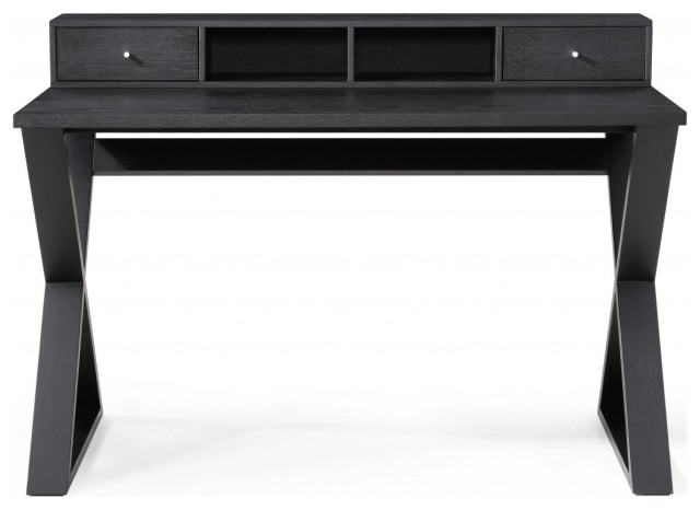 51" Black Solid Wood Writing Desk With Two Drawers, 51 - Transitional ...