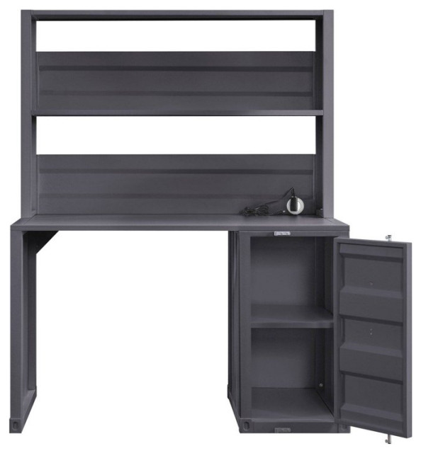 Industrial Desk, Cargo Design With Storage Cabinet & Upper Open Shelf ...