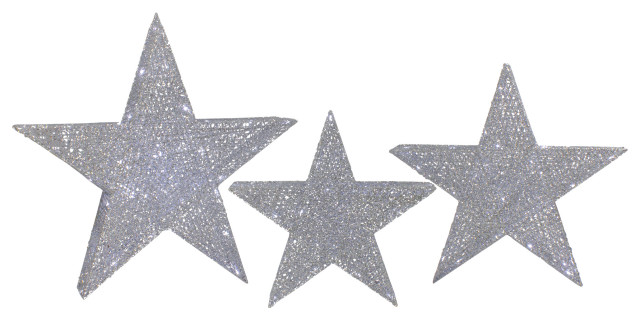 Set of 3 LED Lighted Silver Stars Outdoor Christmas Decorations 24 ...
