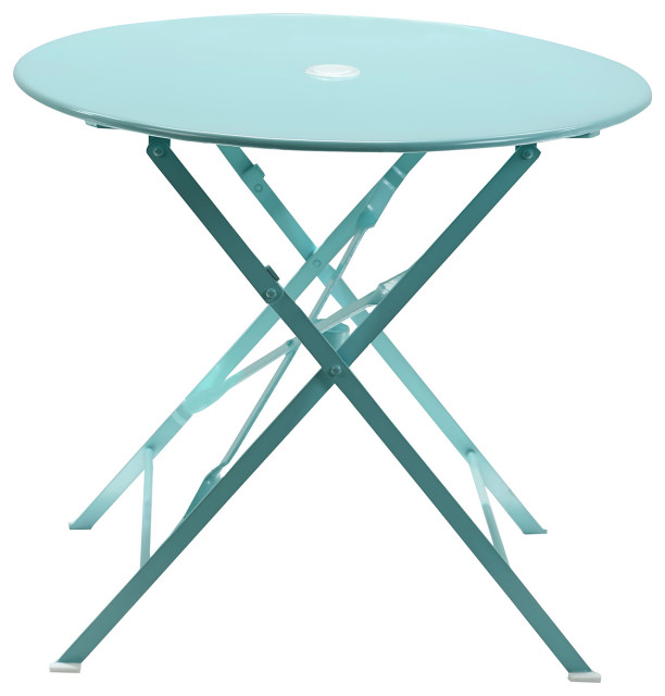 30" Round Folding Metal Bistro Table With Umbrella Hole, Teal ...