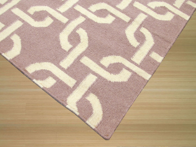 Handwoven Wool Purple Transitional Geometric Links Dhurrie Rug, 6' X 9 ...