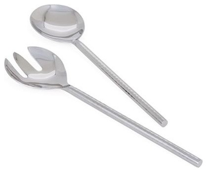 Hammered Stainless Steel Round Handle Servers, 2-Piece Set ...