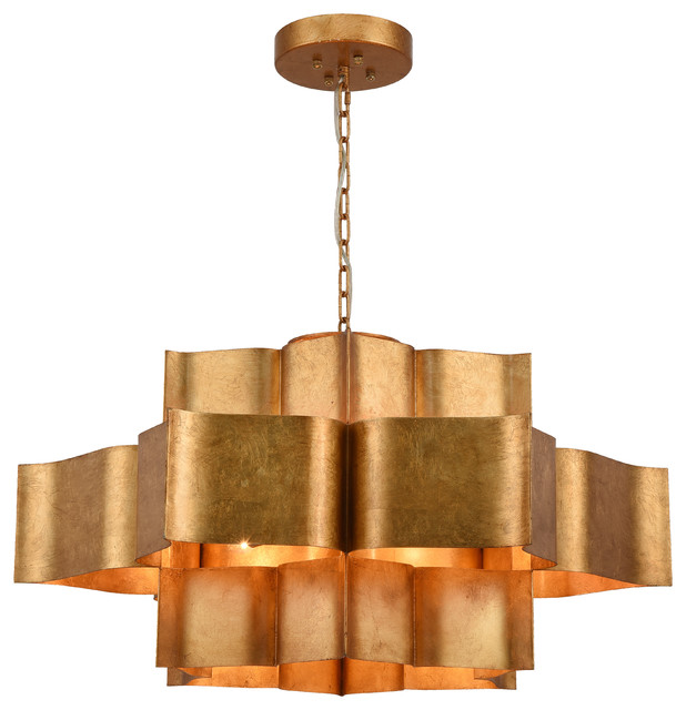 3-Tier Gold Leaf Metal Frame Light Fixture - Contemporary - Pendant ...
