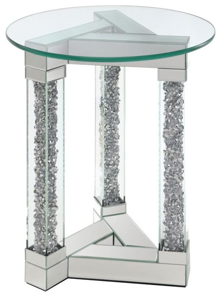 Contemporary End Table, Triangle Base With Sparkling Accented Poles ...