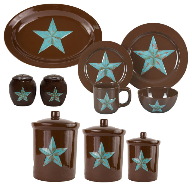 Hi End Accent Star 22-Piece Dinnerware and Canister Set, Turquoise ...
