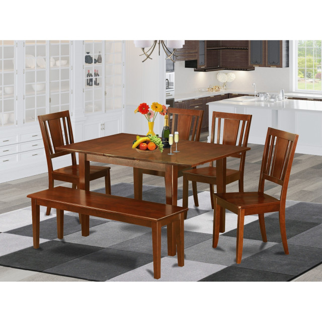 6 Pc Kitchen Table With Bench Set - Table With 4 Kitchen Chairs And ...