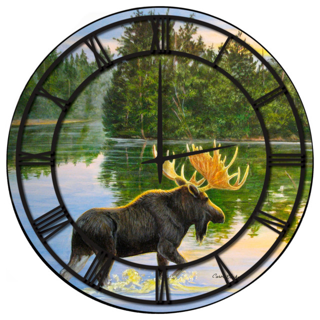 Wall Clock, Lake Moose, 24"x24" - Rustic - Wall Clocks - by House ...