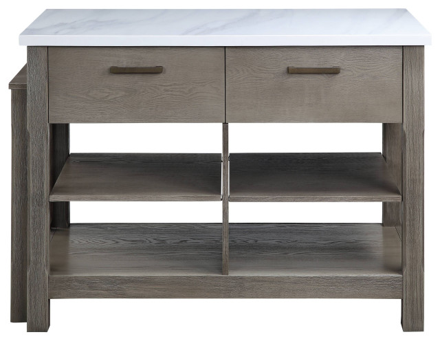 Feivel Kitchen Island With Pull Out Table, Marble Top and Gray Finish ...