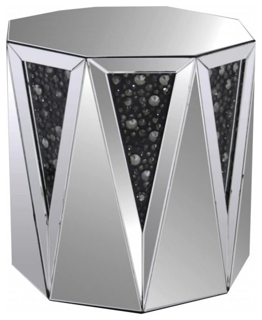 Modern End Table, Octagonal Design With Faux Crystals Accents, Silver ...