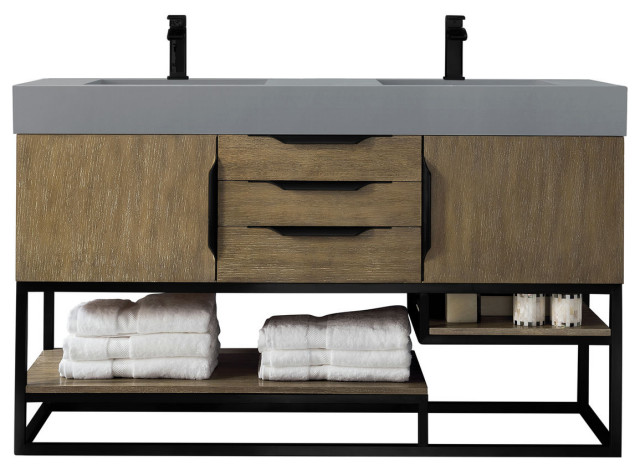 Columbia 59" Double Vanity Latte Oak Black w/Dusk Grey Glossy Composite ...