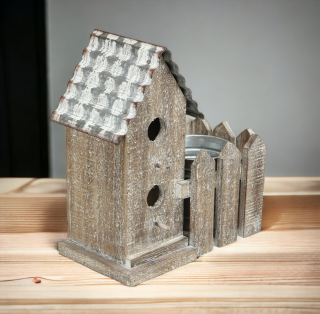 2 Story Bird house With Galvanized pot in yard - Farmhouse - Birdhouses ...