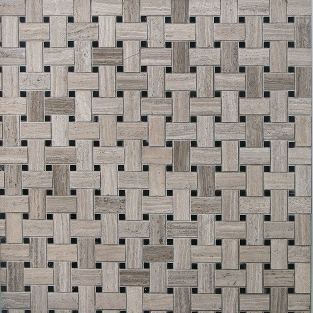 Basket-Weave Wood Gray Travertine Mosaic Tile, 12" x 12" , box of 10 ...