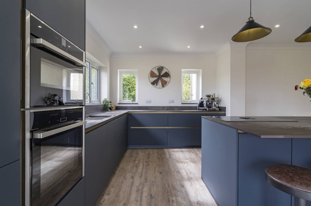 Modern Blue Kitchen with Mettalic Accents in Granborough - Modern ...