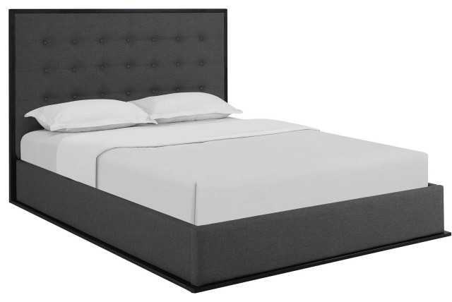 Cappuccino Smoke Madeline Queen Upholstered Fabric Bed Frame ...