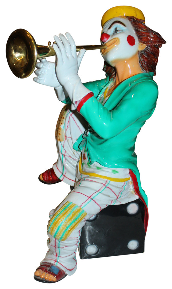Colorful Clown Playing Instrument Bronze Statue - Size: 18"L x 13"W x ...