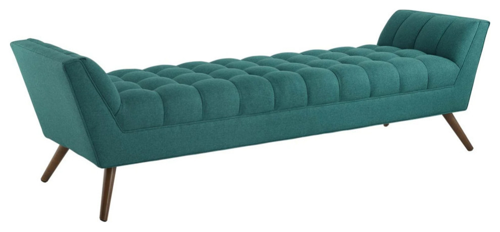 Penny Teal Upholstered Fabric Bench - Midcentury - Upholstered Benches ...