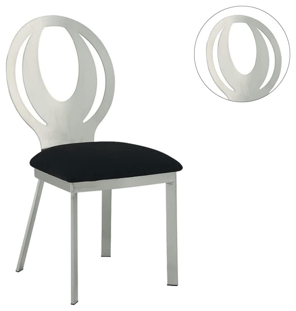 2 Pack Dining Chair, Silver Frame With Oval Shaped Back & Black ...