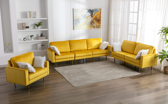 Lilola Home Theo Yellow Velvet Sofa Loveseat Chair Living Room Set with ...