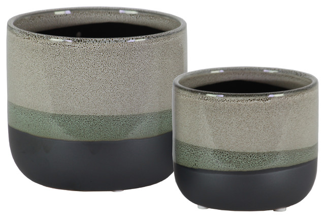 Urban Trends Stoneware Pot 2-Piece Set, Gray - Contemporary - Outdoor ...