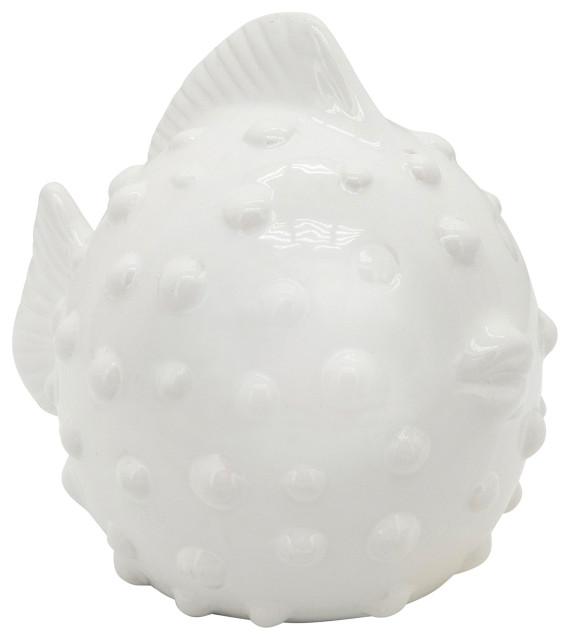 8" Puffer Fish, White - Beach Style - Decorative Objects And Figurines ...