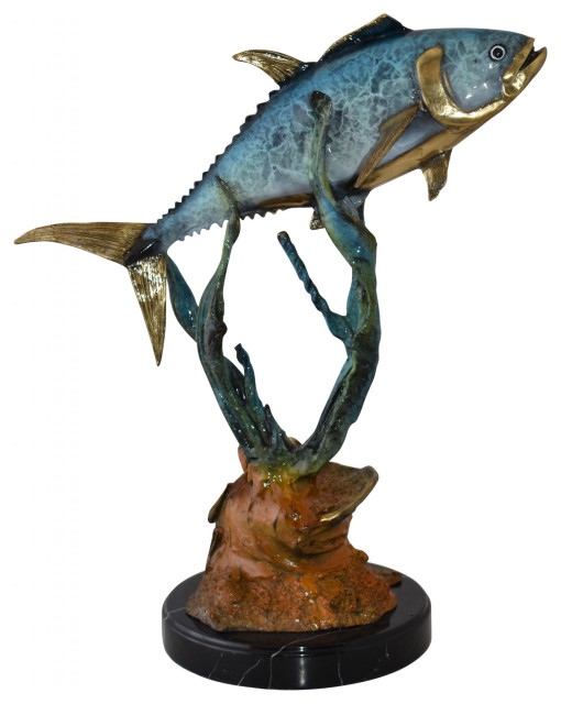 Tuna Fish Swimming in The Ocean Bronze Statue Size: 11" x 21" x 25"H ...
