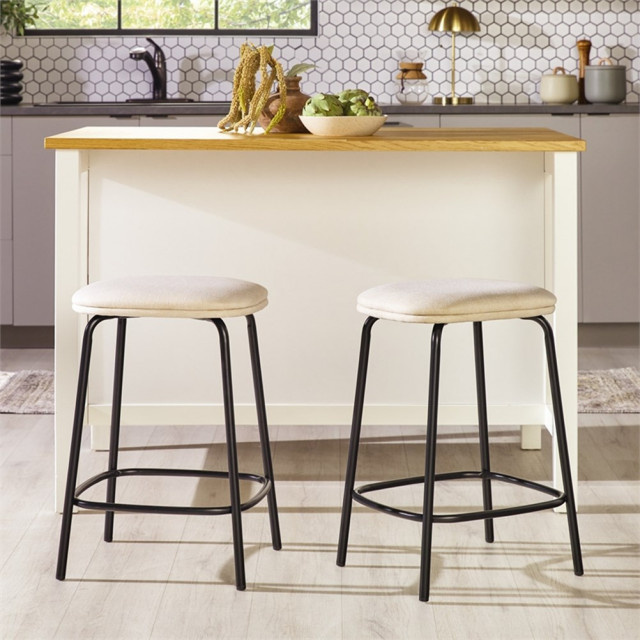 Walker Edison 24" Upholstered Metal Counter Stool in Ivory (Set of 2 ...