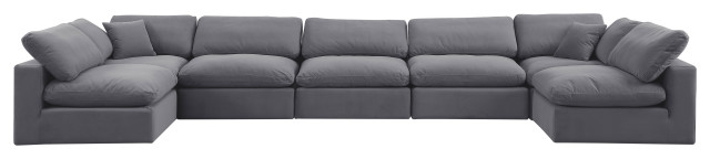 Comfy Upholstered U-Shaped Modular Sectional, 7-Piece: 5 Armless Chair ...