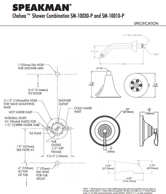 Chelsea Collection Shower System, Valve and Diverter Tub Spout ...