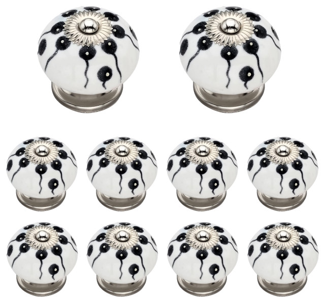 Mascot Hardware 1-1/2'' Black & White Cabinet Drawer Knobs - Pack of 10 - Traditional - Cabinet ...