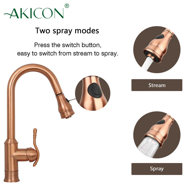 Copper Pull Down Kitchen Faucet, Single Level Solid Brass Kitchen Sink ...