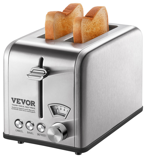 VEVOR 2 Slice Stainless Steel Toaster Reheat Cancel Defrost 6 Browning ...