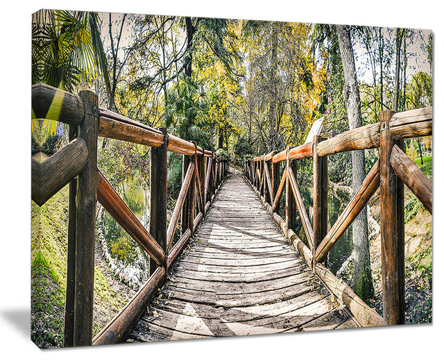 "Wooden Bridge in Forest" Wooden Sea Bridge Canvas Wall Art, 20"x12 ...
