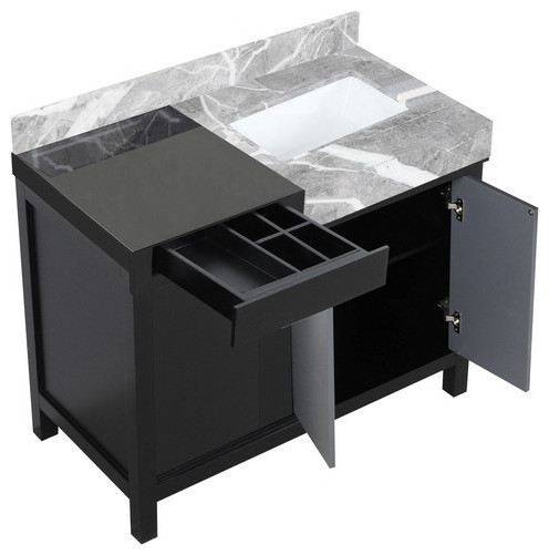 Zilara 42" Black and Grey Vanity, Castle Grey Marble Top, and White ...