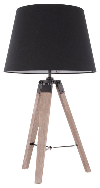 Lumisource Compass Table Lamp, Gray Washed Wood and Black Shade ...
