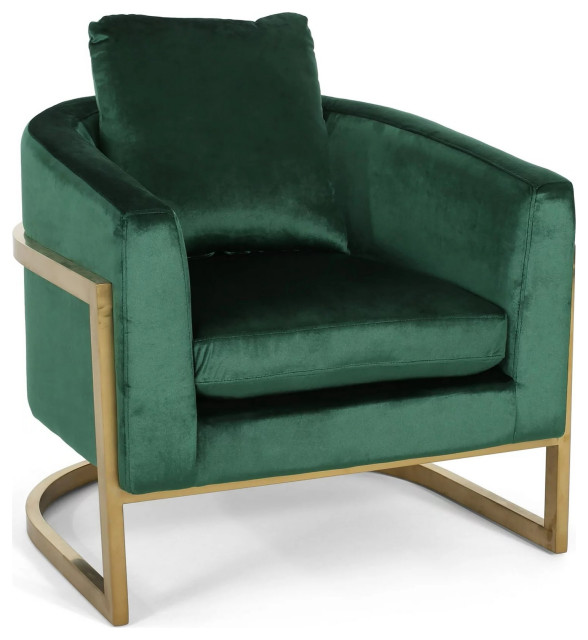 Emerald Green Club Chair with Curved Velvet Seat and Stainless Steel ...