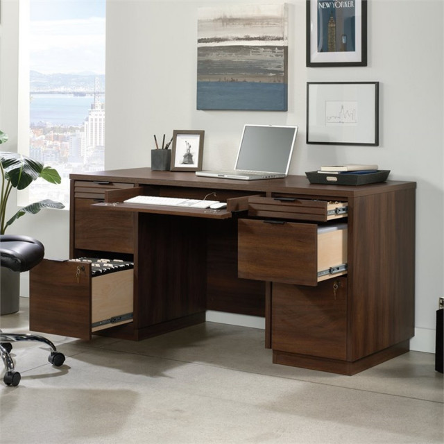 Pemberly Row 60" Knee Space Engineered Wood Credenza Desk in Spiced ...