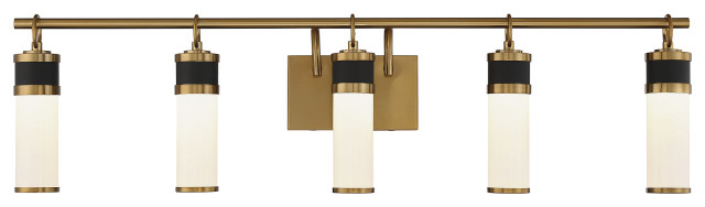 Abel 5-Light LED Bathroom Vanity Light, Matte Black With Warm Brass ...