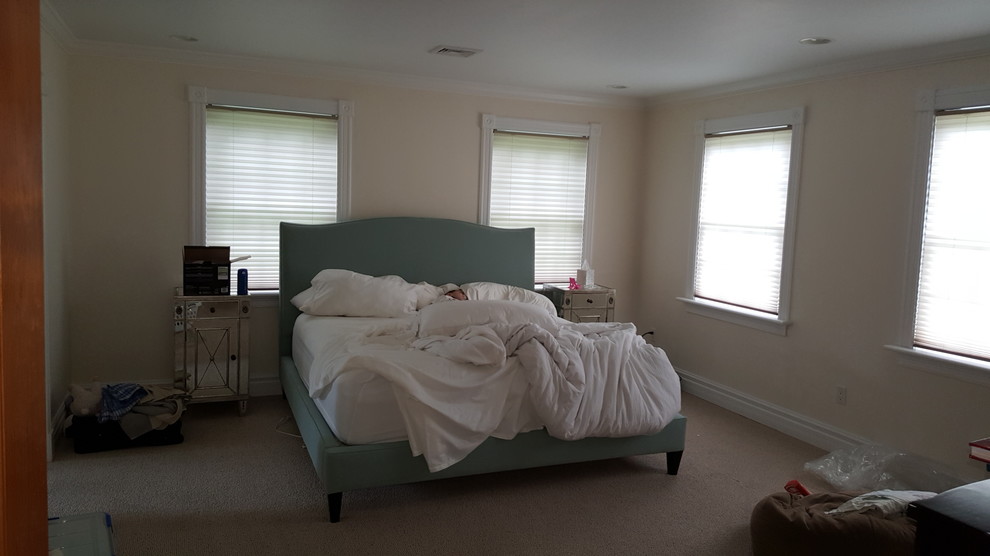 off-center windows, drapes....