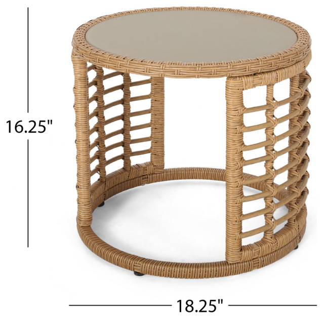 Fern Indoor Modern Boho Wicker Chat Set With Side Table - Tropical ...