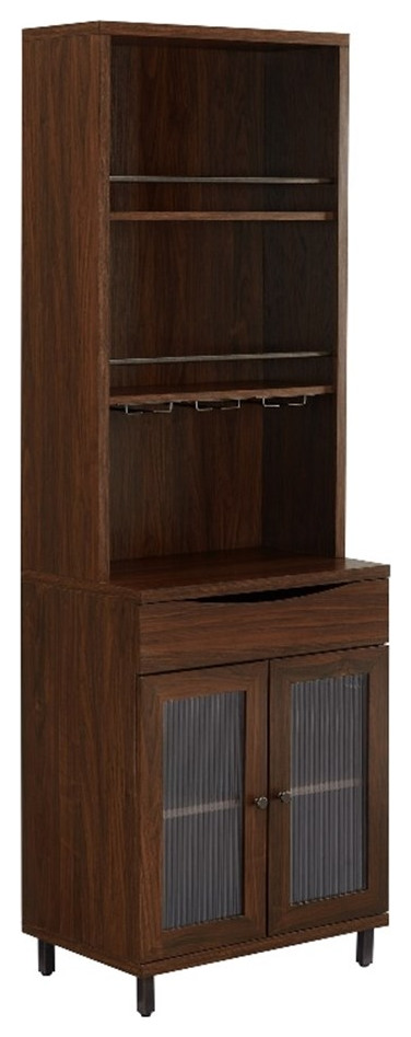 72" Wood Bar Cabinet with wine storage and Hutch - Dark Walnut ...