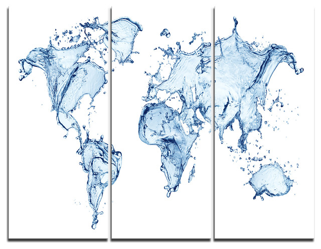 "World Map Water Splash" Map Digital Canvas Print, 3 Panels, 36"x28 ...