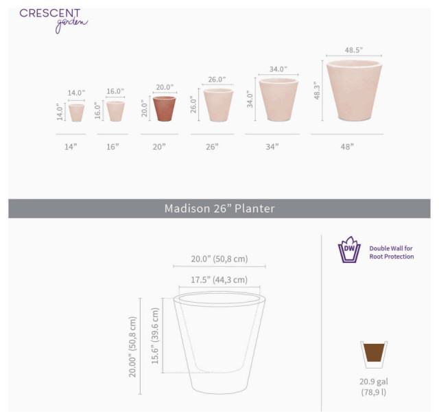 Madison Modern Round Plant Pot Weather Proof - 14'' (Alpine White), 20 ...